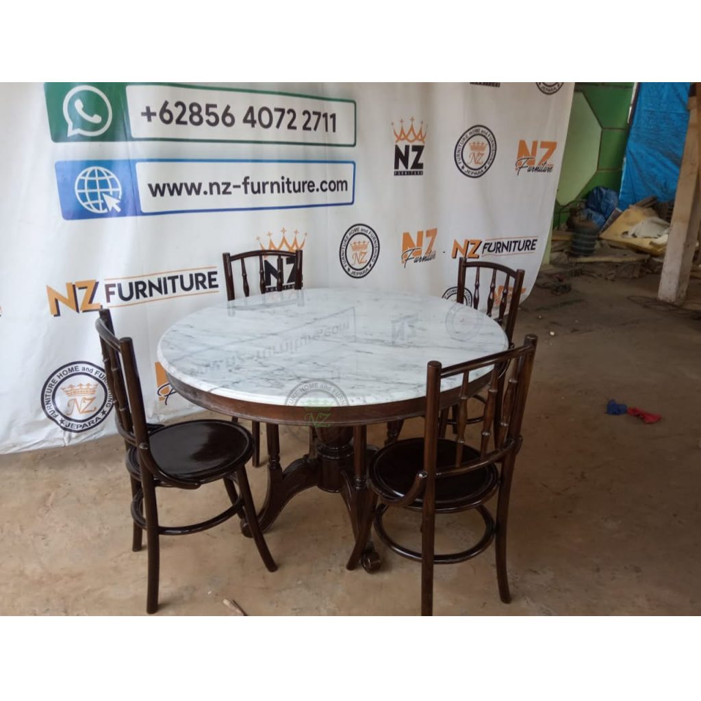 Meja makan marmer bundar | NZ Furniture Jepara
